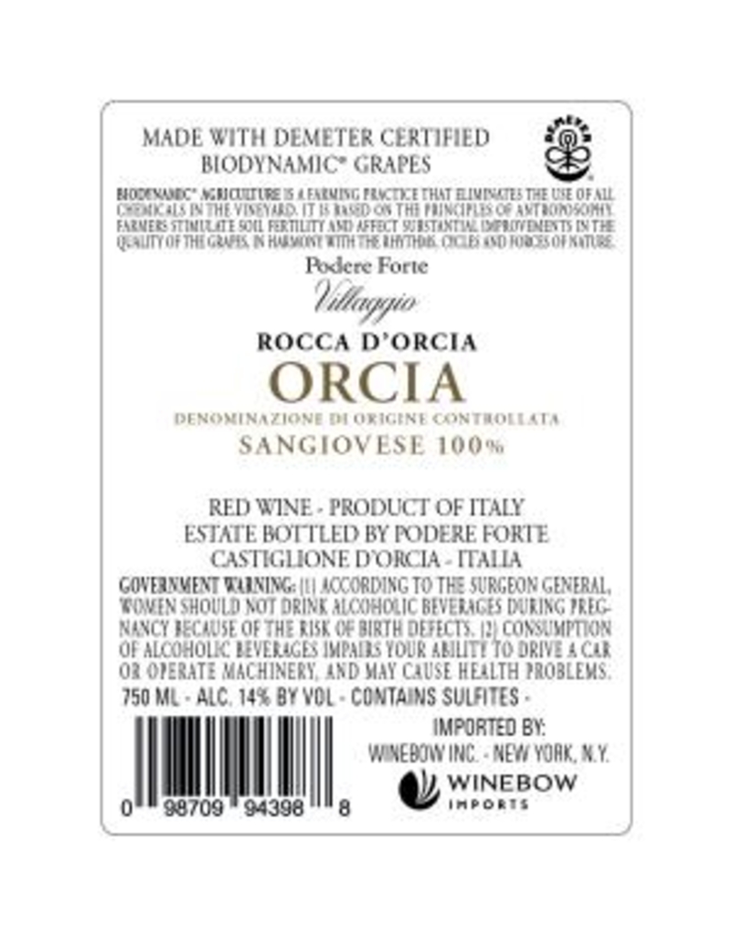 Podere Forte Villaggio Back Label - Winebow