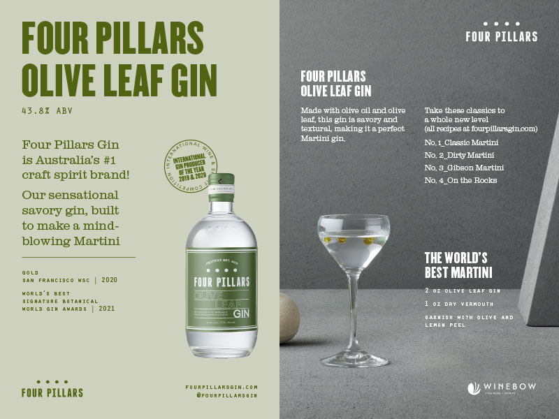 Four Pillars Olive Leaf Gin Cocktail Recipe Card - Winebow