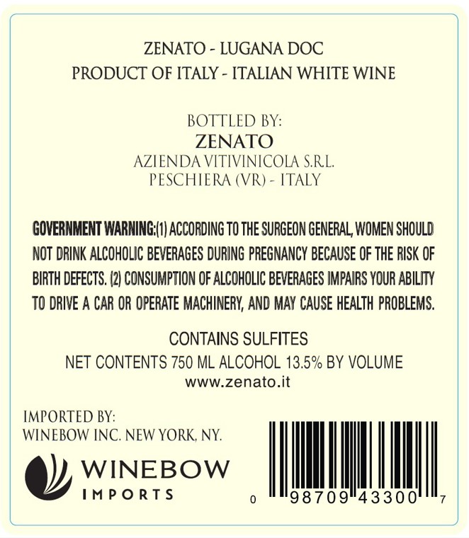 Zenato Lugana di San Benedetto Back Label - Winebow