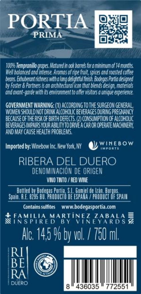 Portia Prima Back Label - Winebow